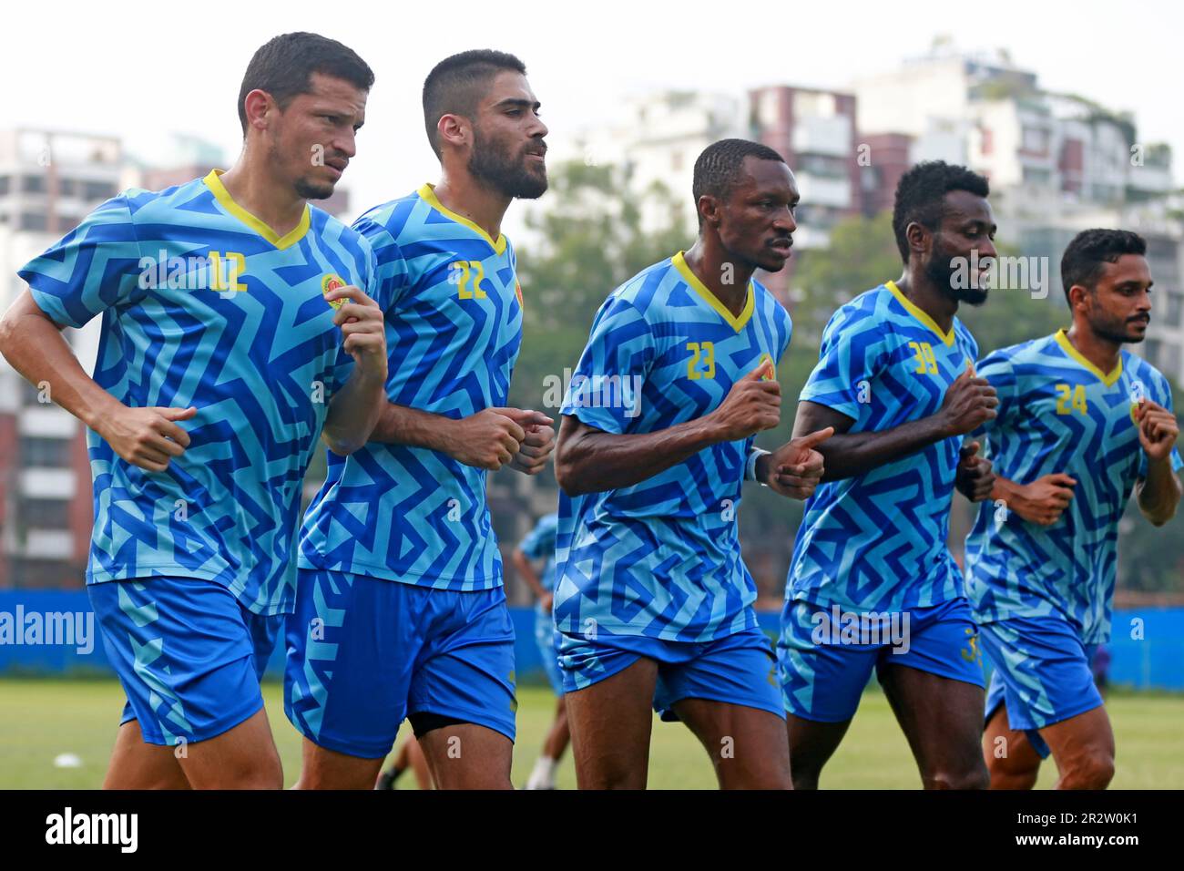 Abahani Ltd. footballers attend parctice session at club ground at Dhannmondi in Dhaka ...