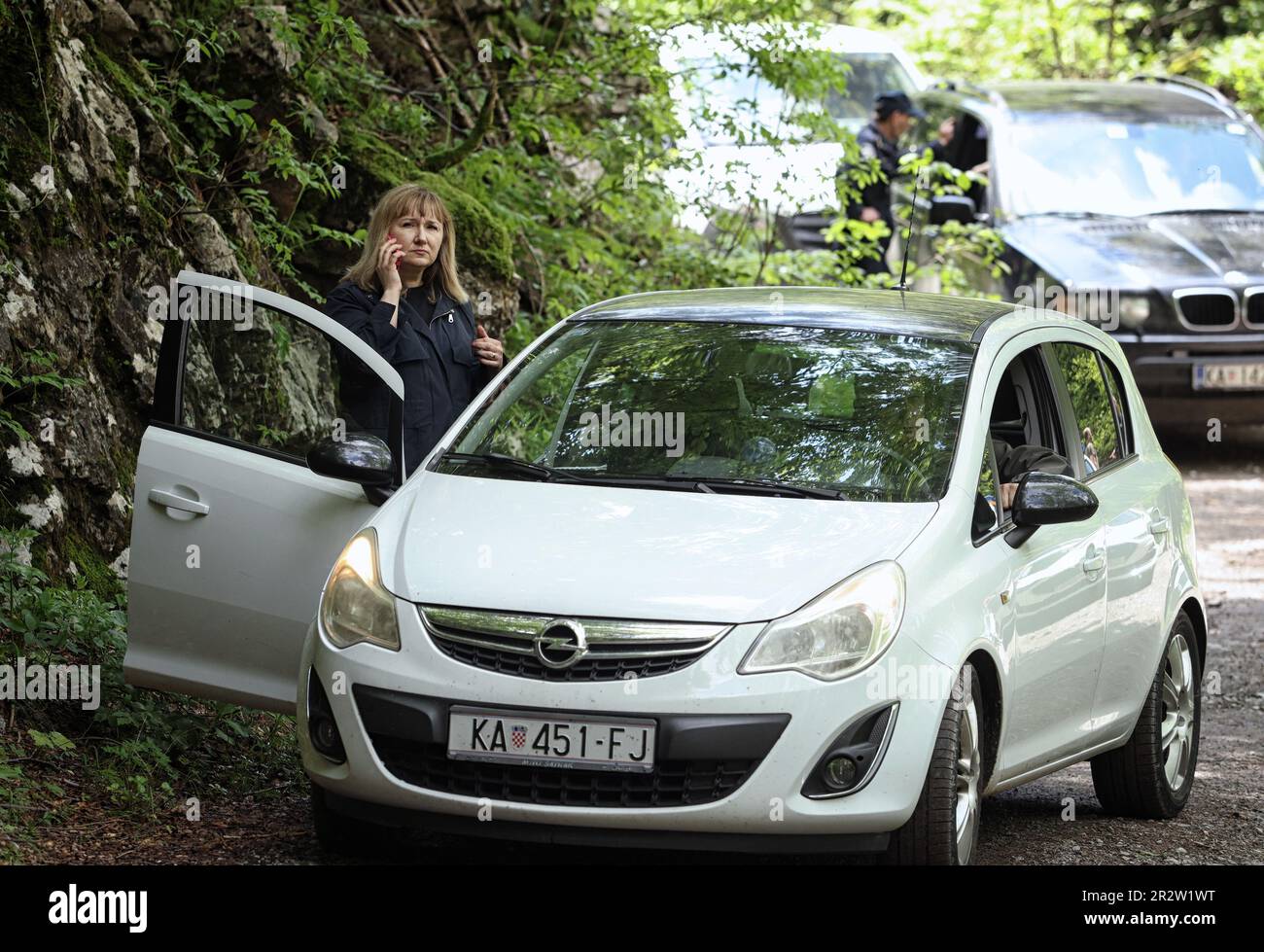 Modrus, Croatia. 21st May, 2023. Investigators leaves the crash site of ...
