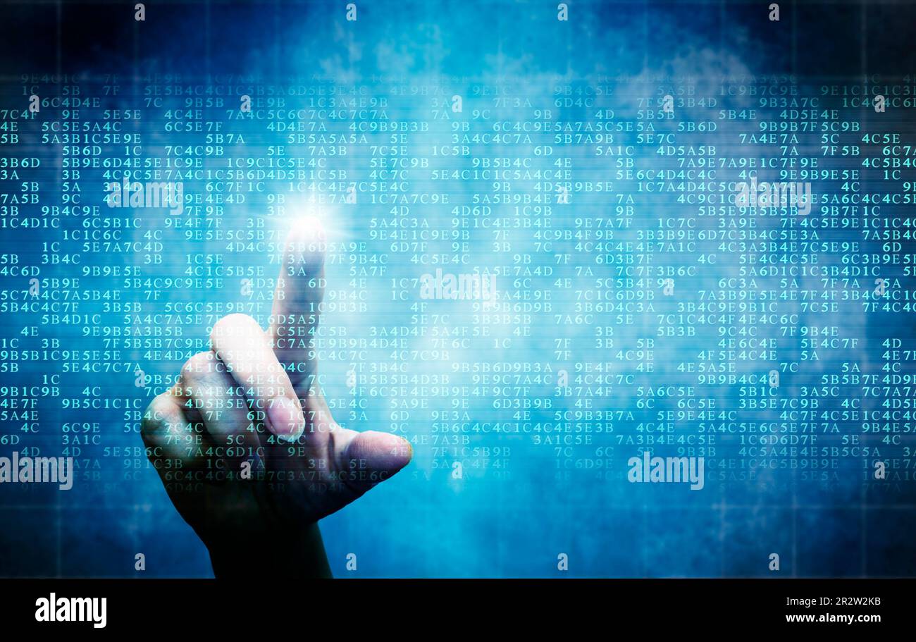 hand touching a computer code Stock Photo - Alamy
