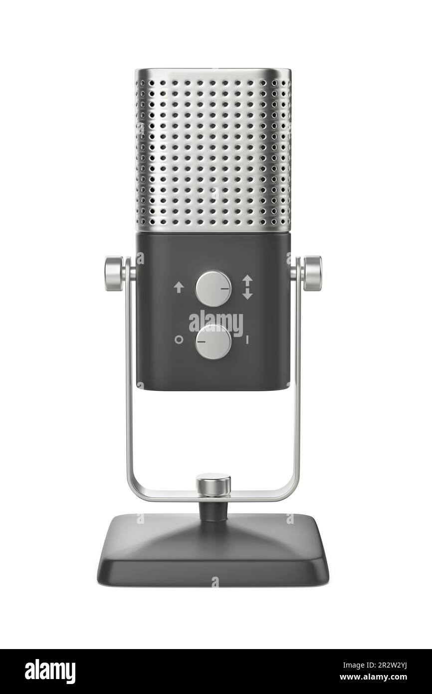 Front view of modern studio microphone on white background Stock Photo ...