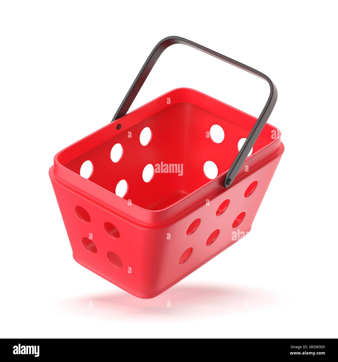 Red plastic shopping basket on white background Stock Photo - Alamy