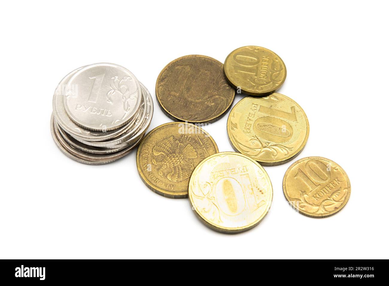 Various Russian Ruble coins isolated on white background Stock Photo ...