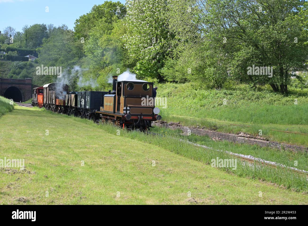 "Fenchurch" pulling a freight train on the Bluebell Railway Stock Photo ...