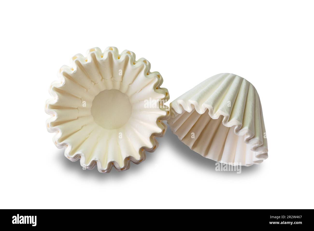 Top view, flat lay stack of new paper coffee filters isolated on white ...