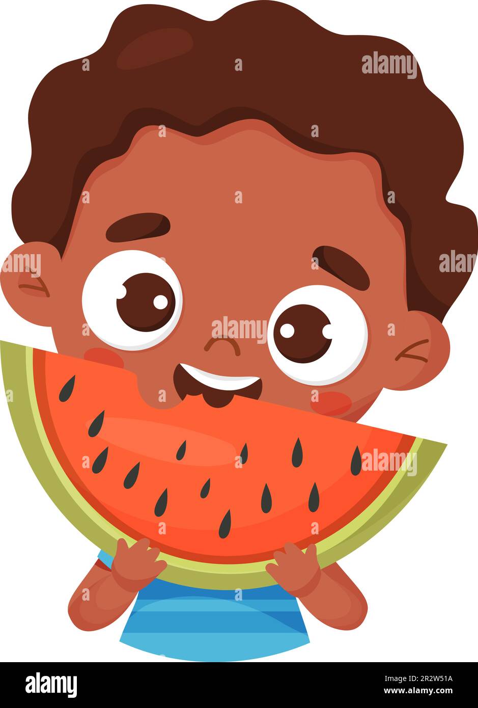Happy black ethnic boy with piece of watermelon. Cute cartoon character ...