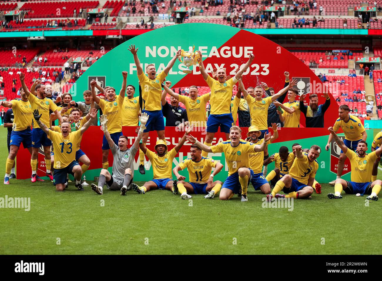 Ascot United celebrate their win during the Isuzu FA Vase Final at Wembley Stadium, London ...