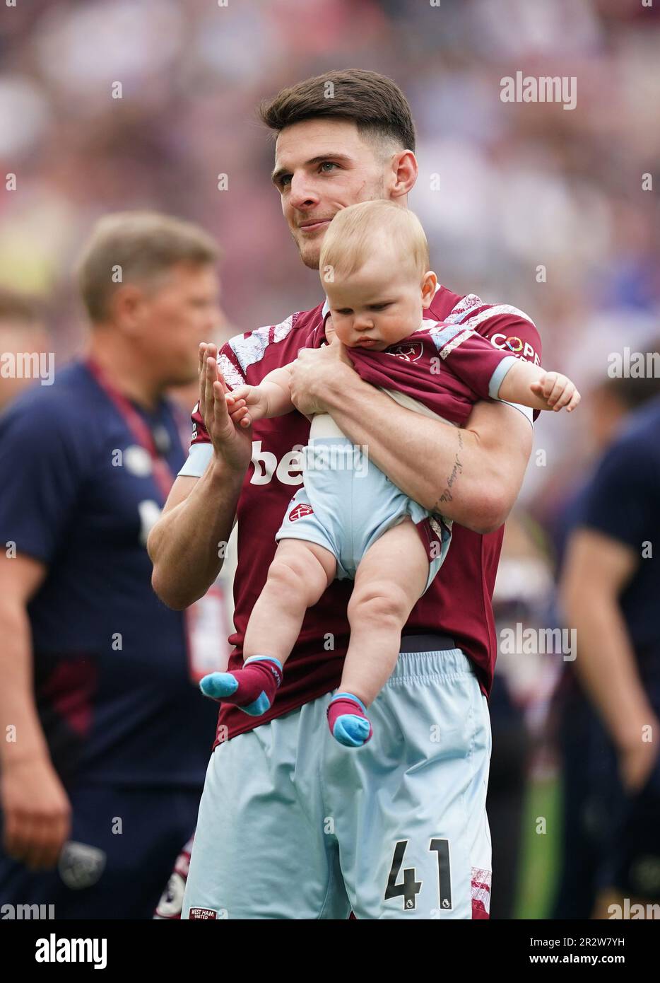 West Ham United's Declan Rice with his son Jude after the Premier ...