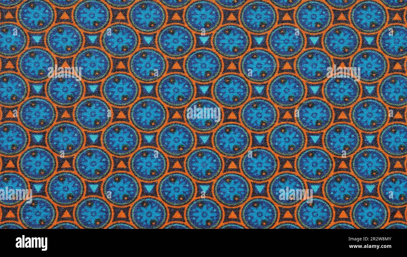 detail of blue orange circle and triangle pattern fabric background ...