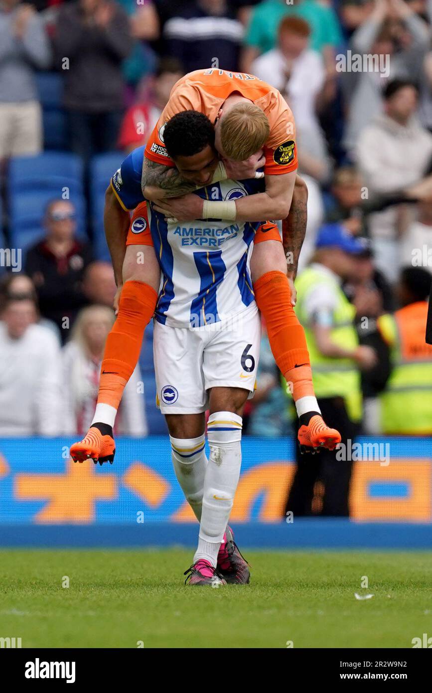Brighton and Hove Albion’s Jason Steele celebrates with Brighton and ...
