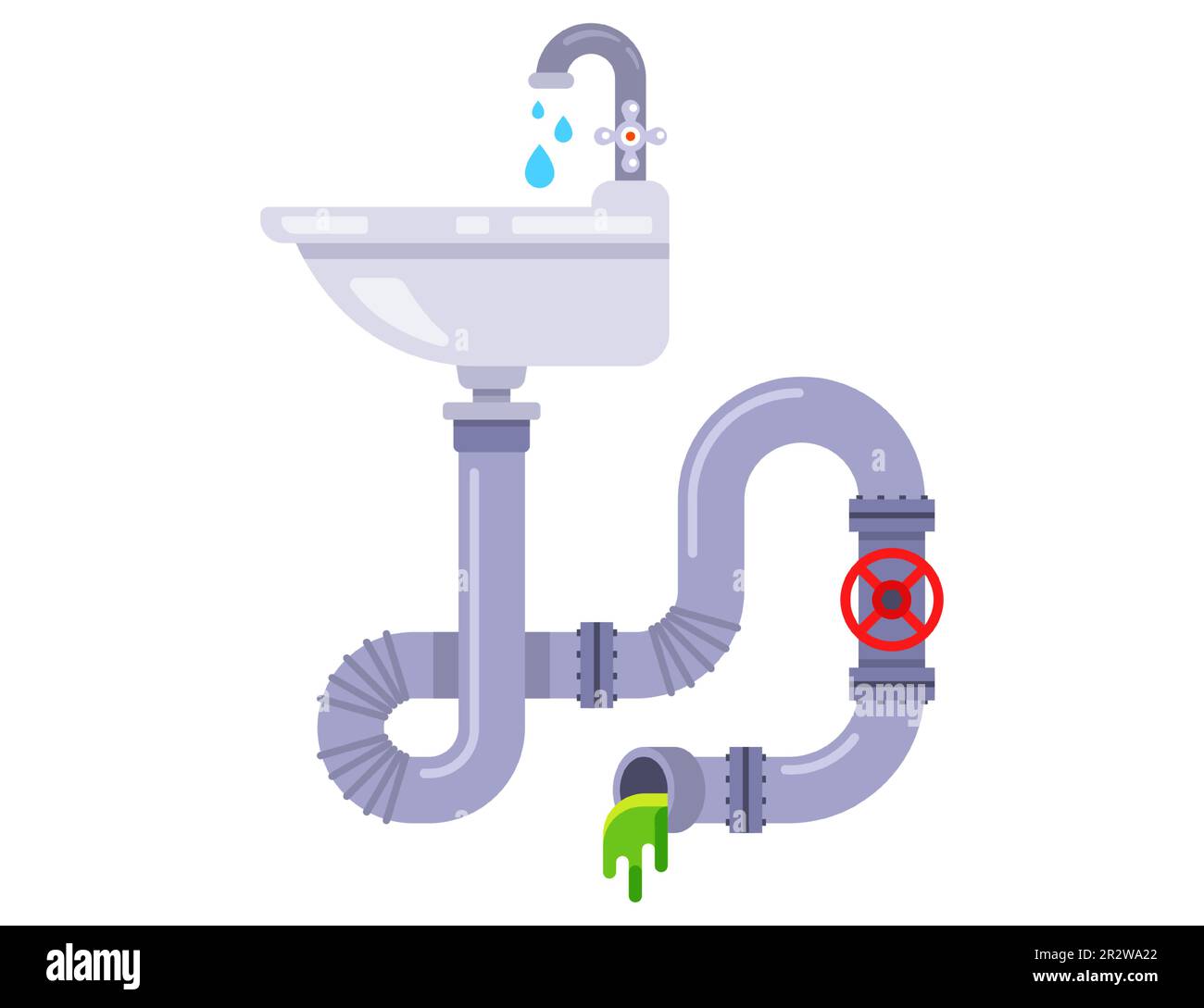 water flows from the sink into the sewer. flat vector illustration ...