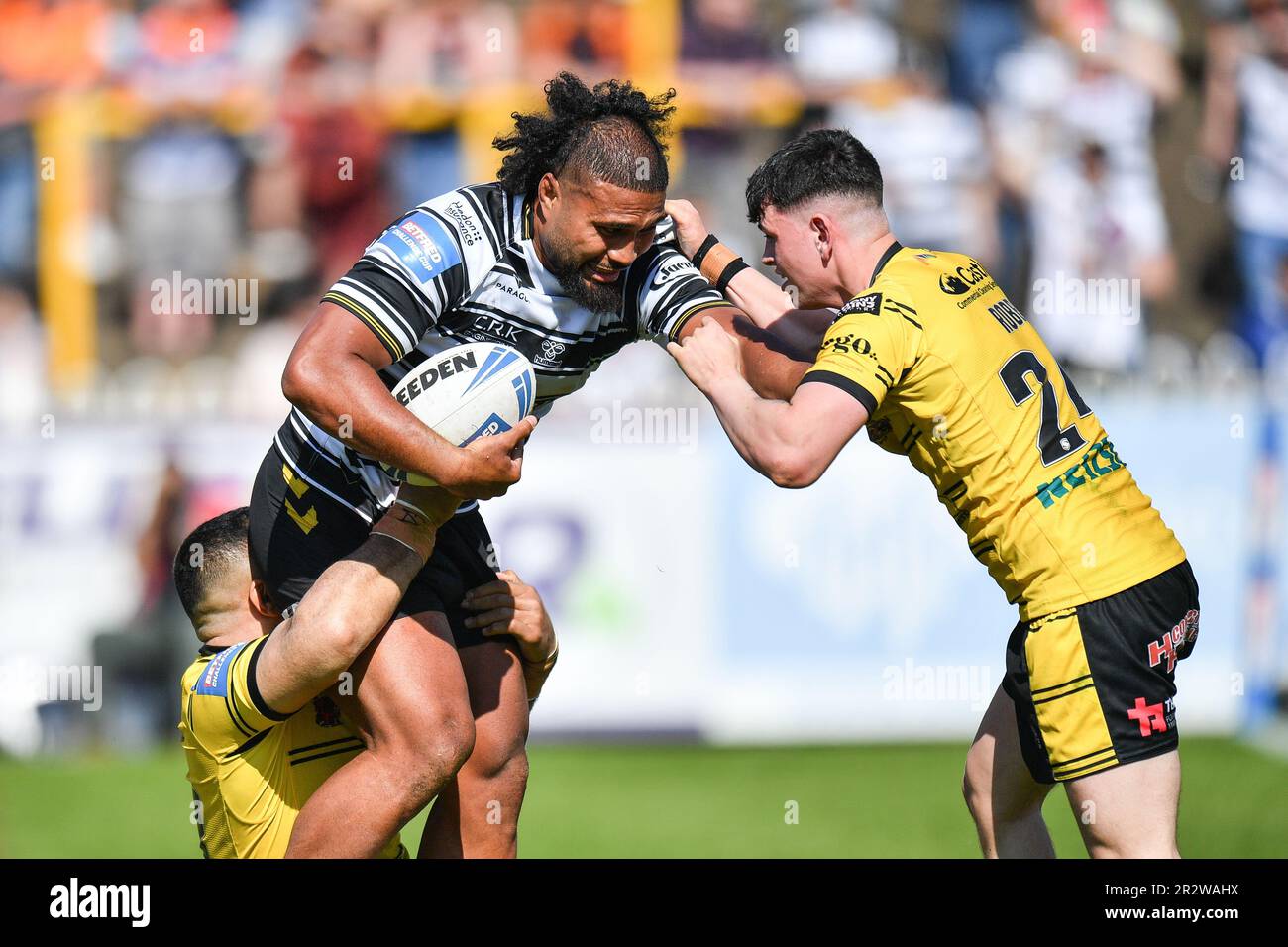 Castleford, England - 21st May 2023 - Chris Satae of Hull FC tackled by ...