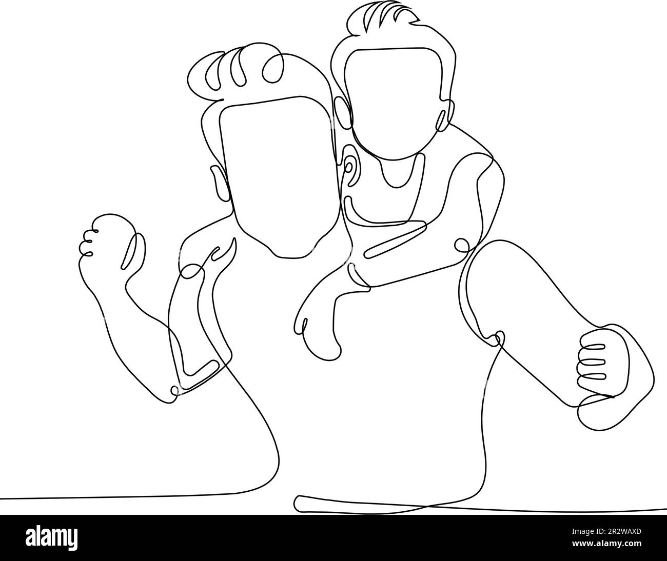 Hugs of a father with a child. One continuous line drawing banner ...