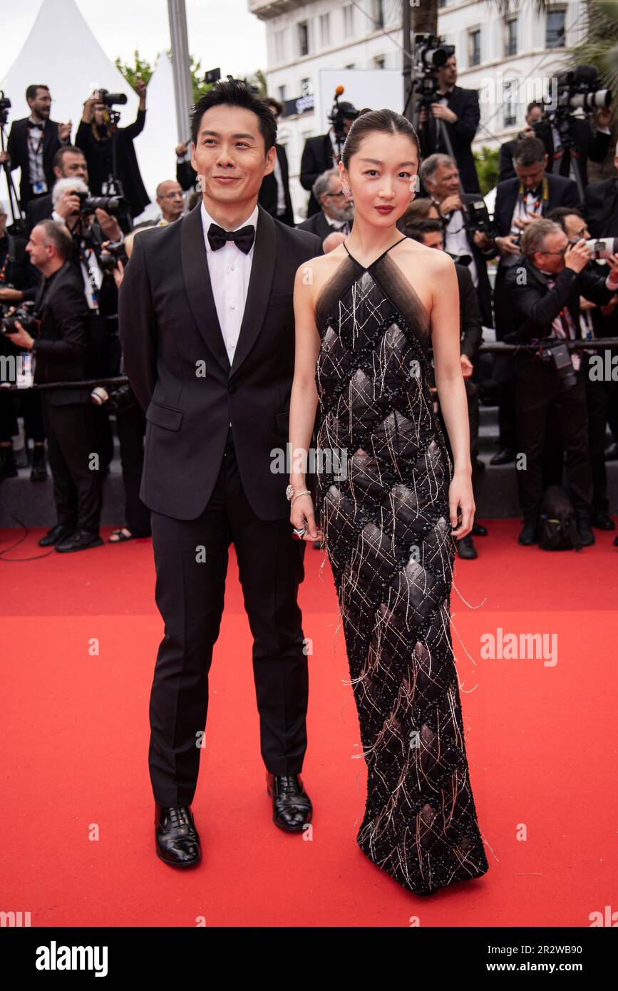 Zhou Dhongyu and Anthony Chen pose for photographers upon arrival to the premiere of the film ...