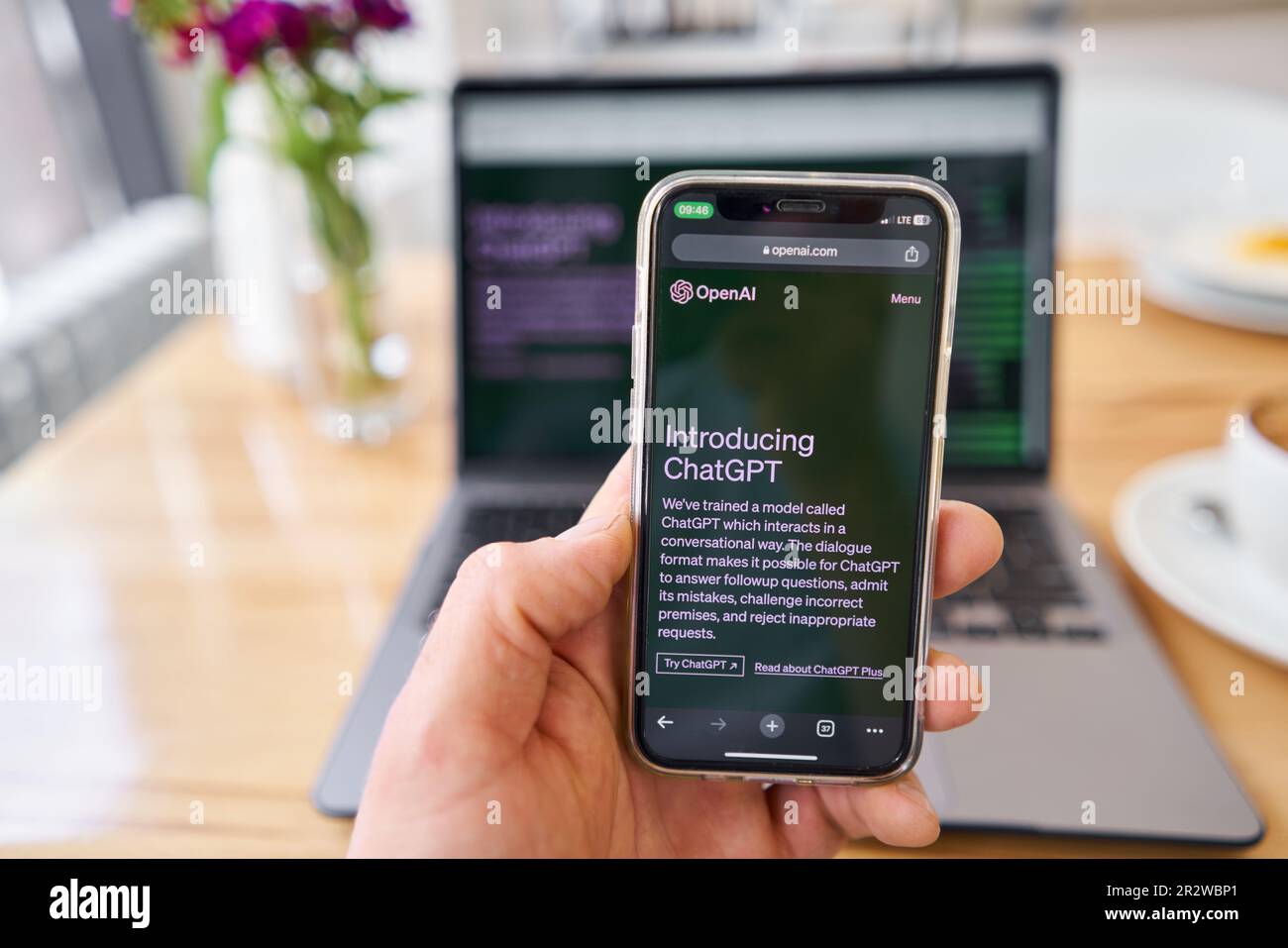 Spain, Barcelona - March 20 2023: ChatGPT chat bot screen seen on ...