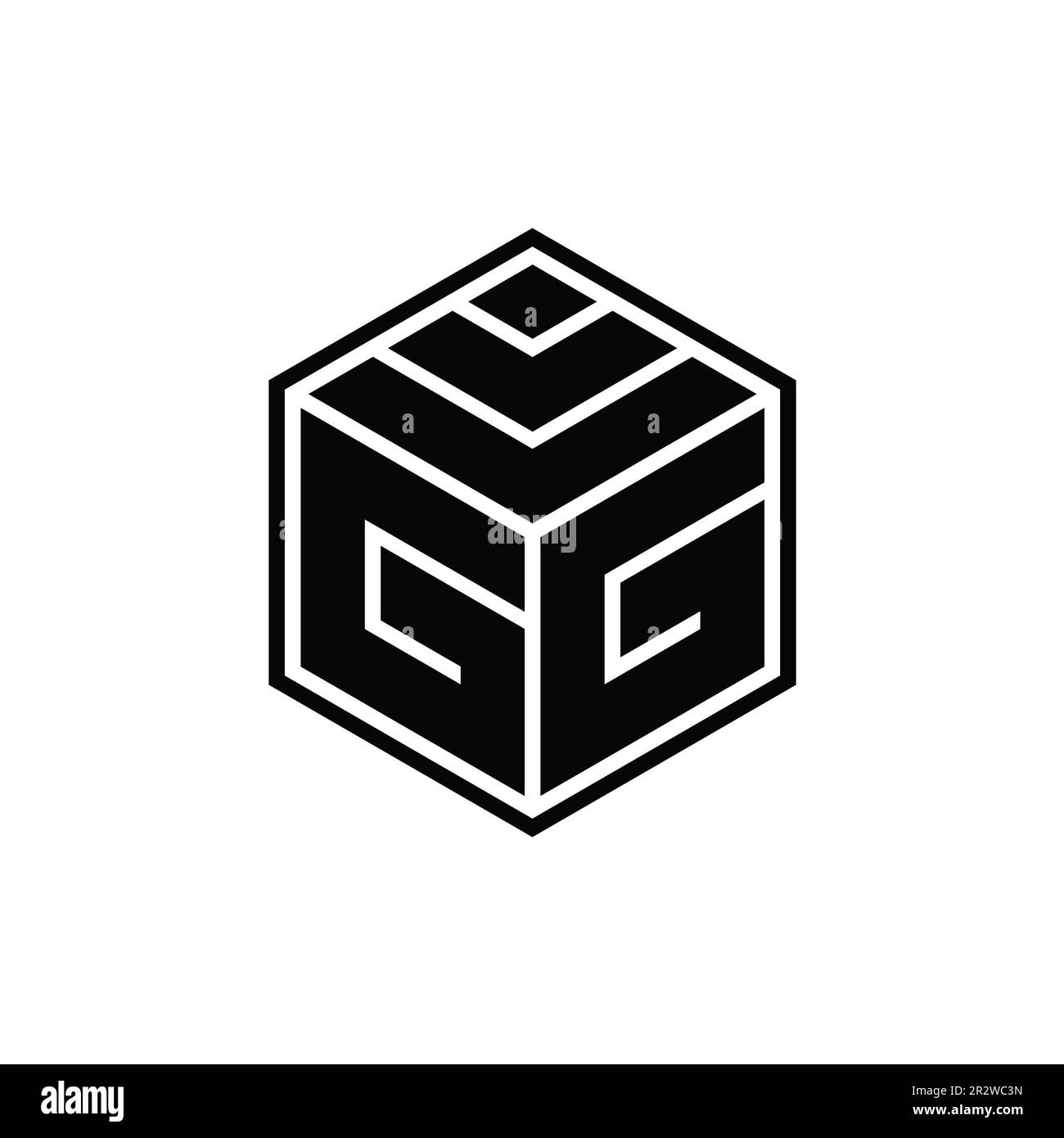 GG Logo monogram with hexagon geometric shape isolated outline design ...