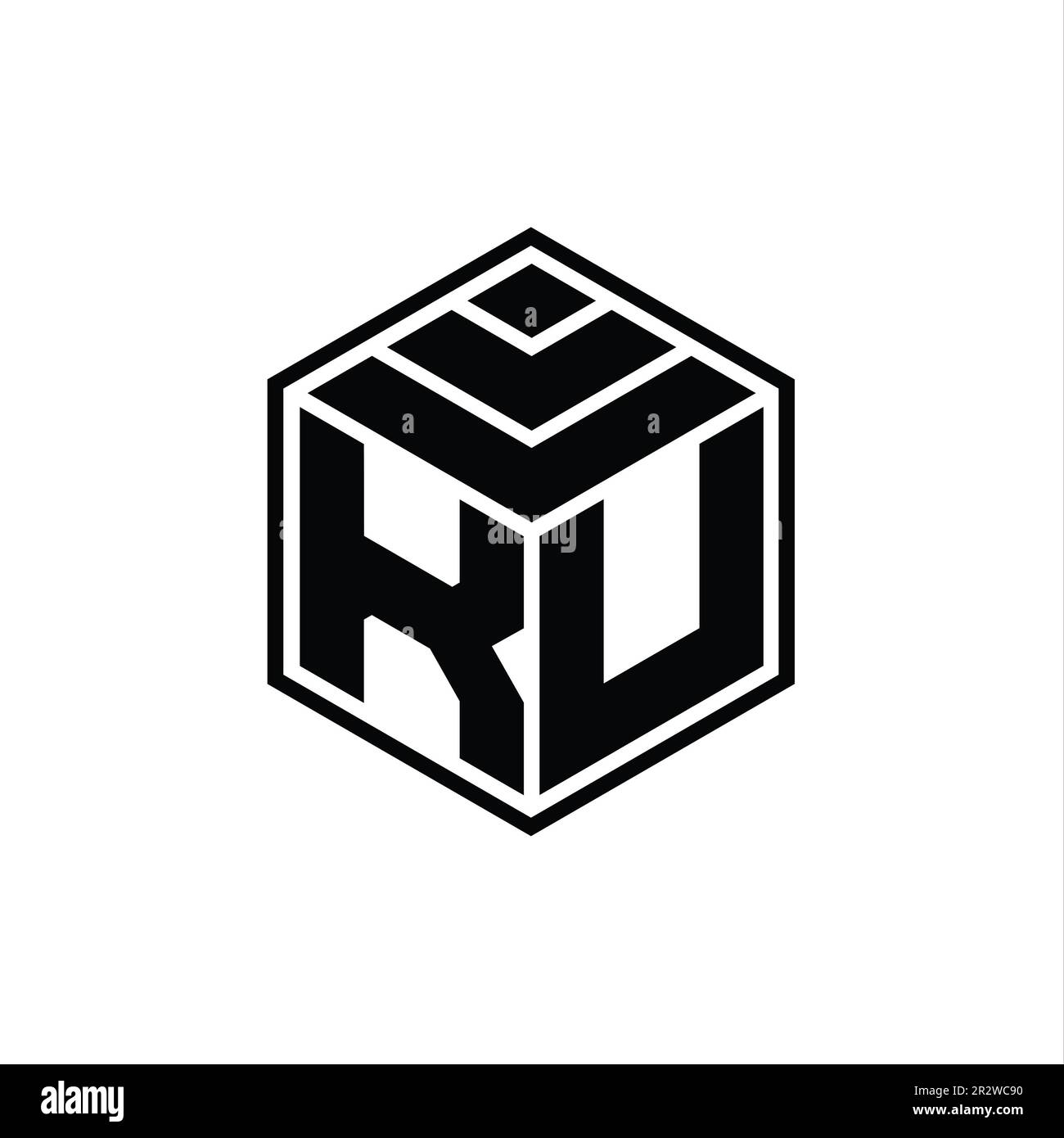 KU Logo monogram with hexagon geometric shape isolated outline design ...