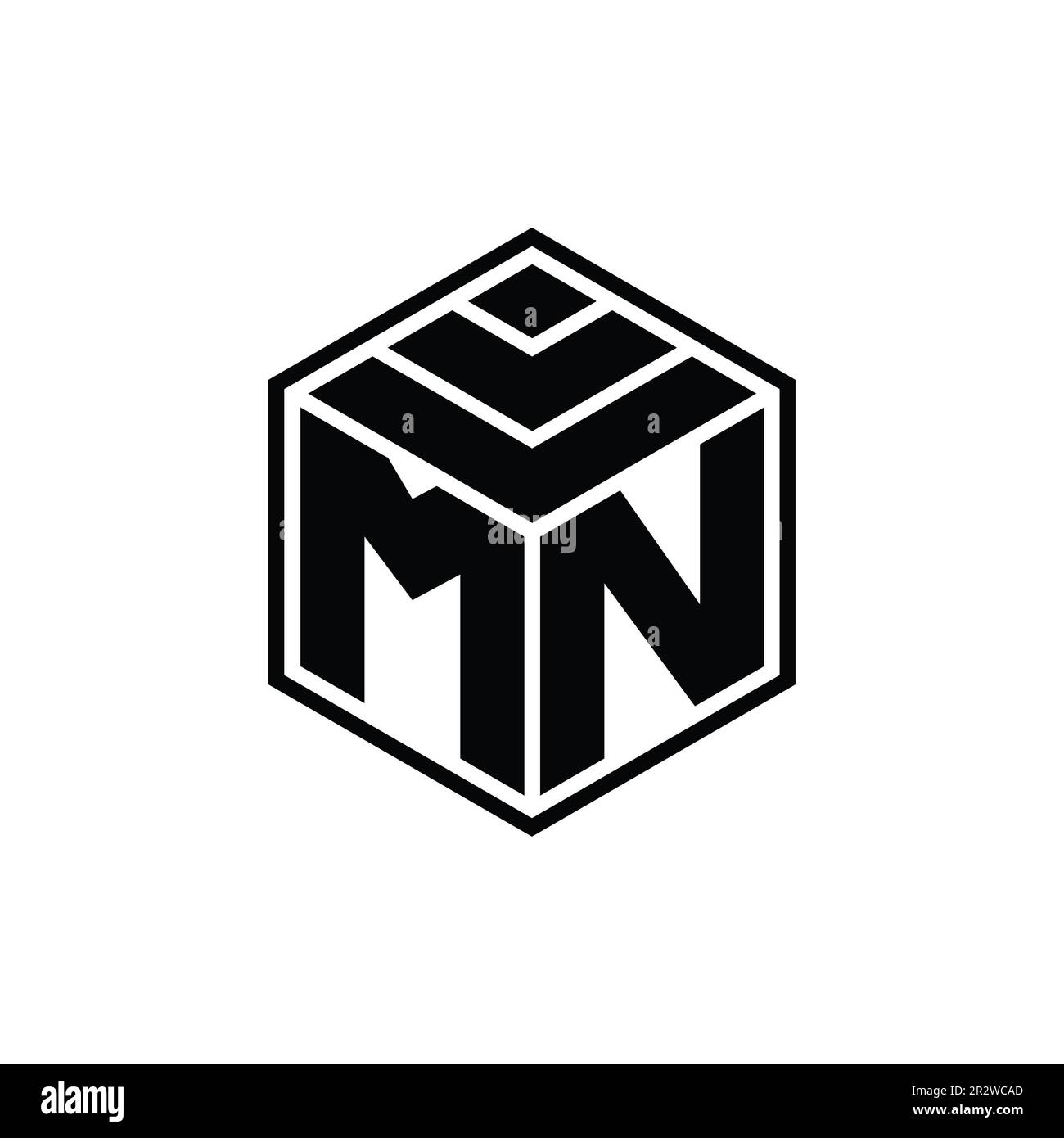 MN Logo monogram with hexagon geometric shape isolated outline design ...