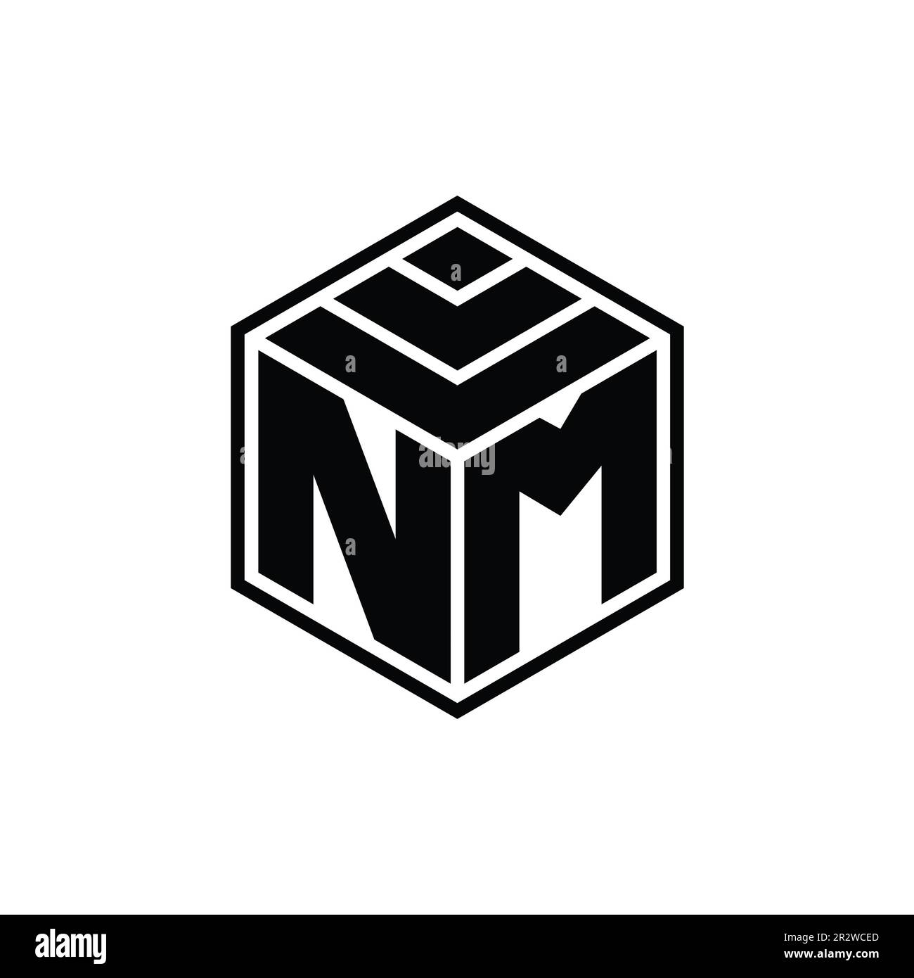 NM Logo monogram with hexagon geometric shape isolated outline design ...