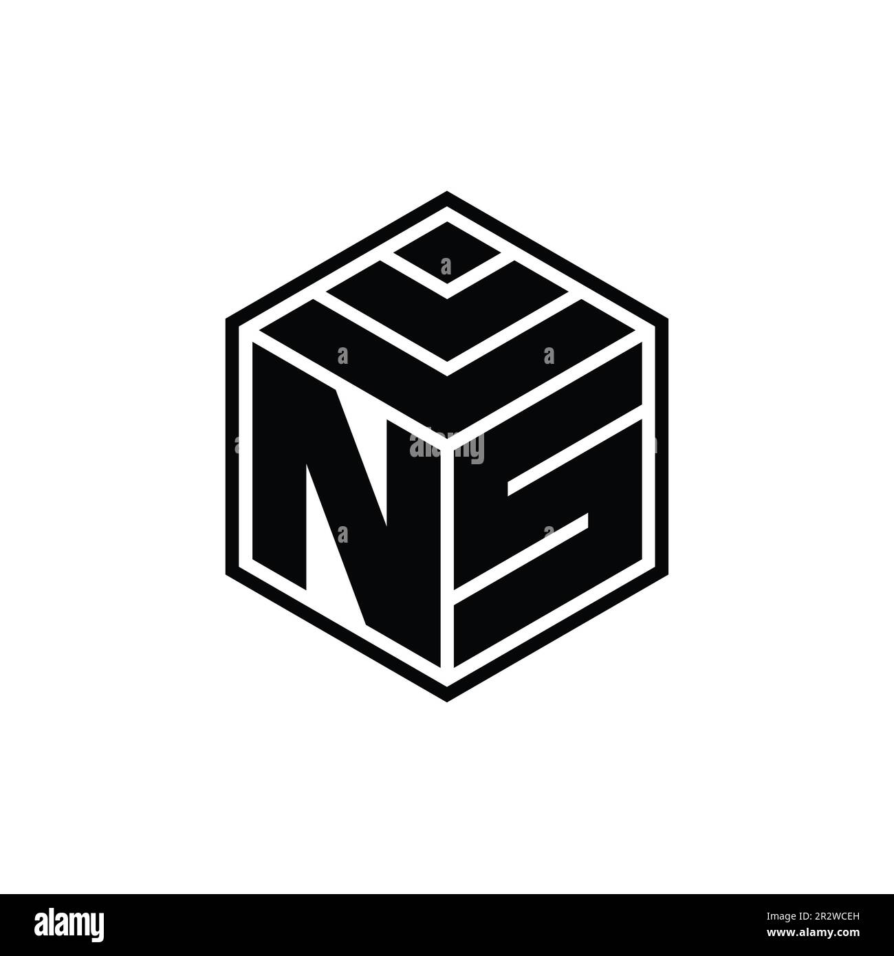 NS Logo monogram with hexagon geometric shape isolated outline design ...