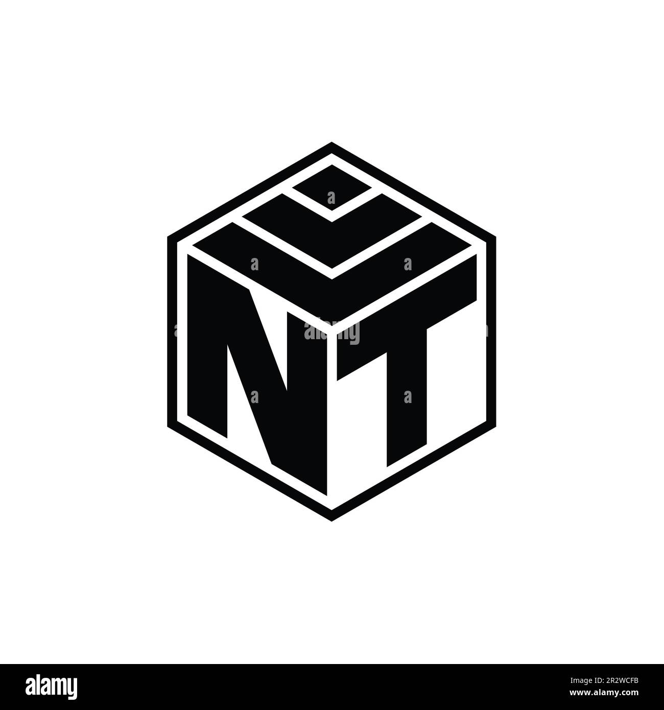 NT Logo monogram with hexagon geometric shape isolated outline design ...
