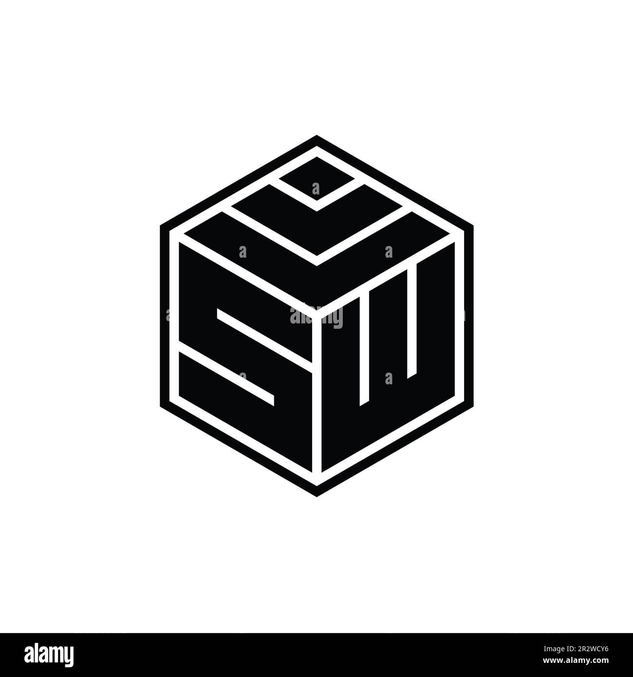 SW Logo monogram with hexagon geometric shape isolated outline design ...