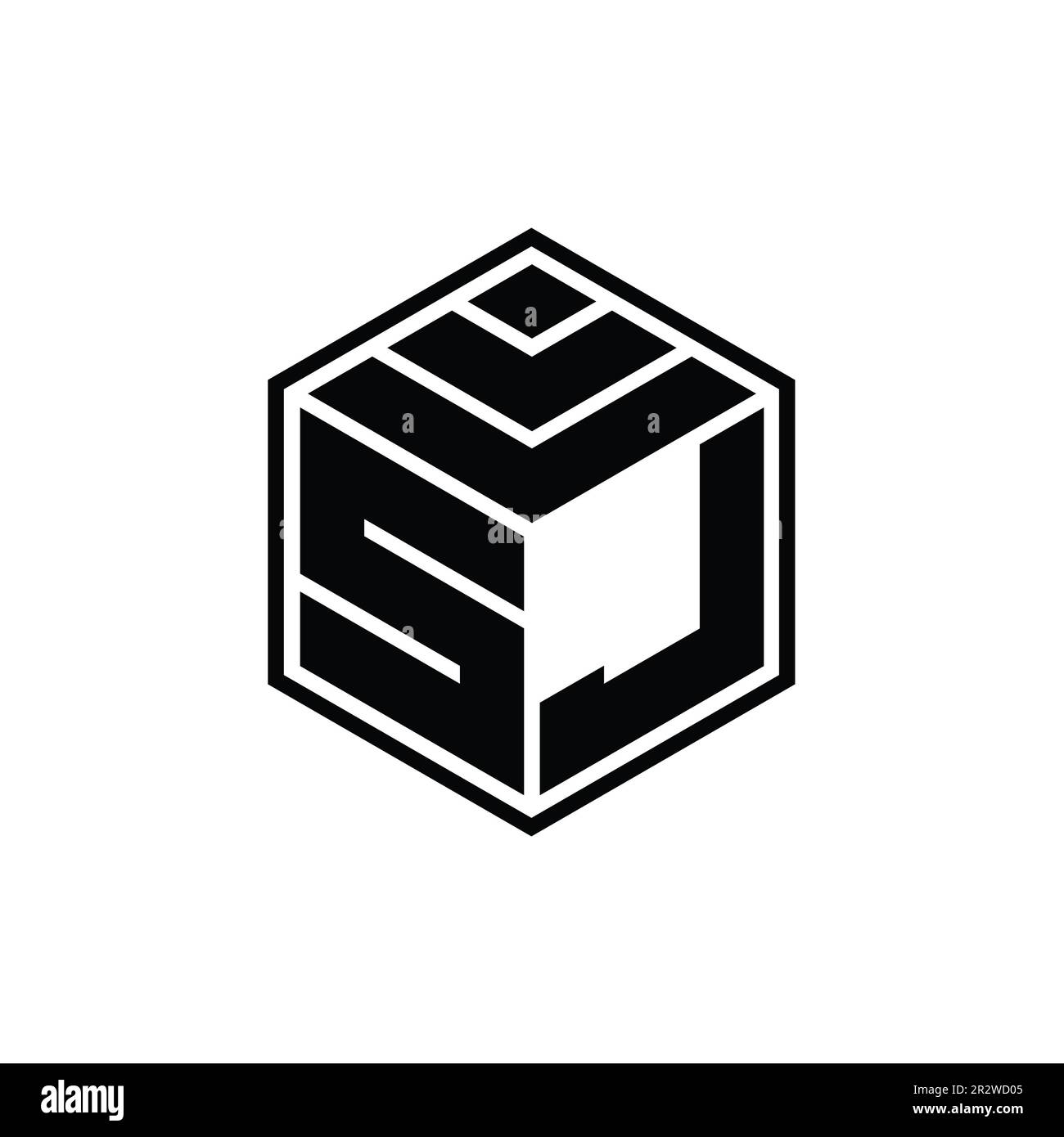 SJ Logo monogram with hexagon geometric shape isolated outline design ...