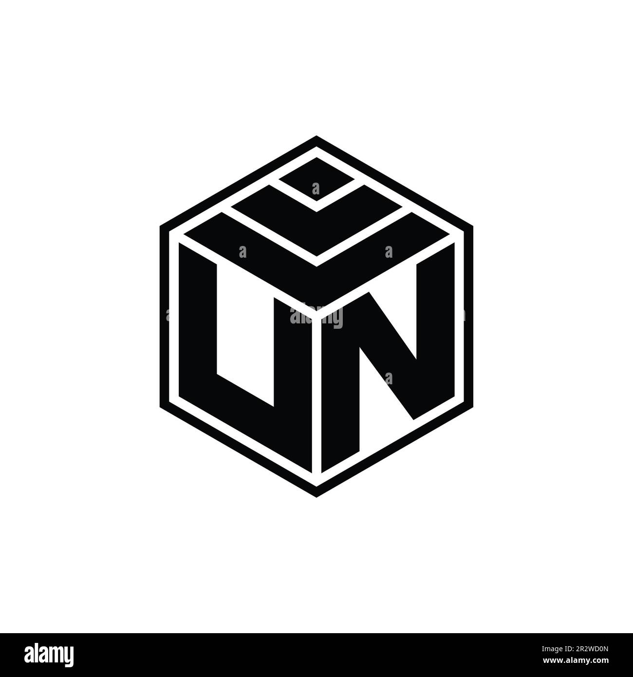 UN Logo monogram with hexagon geometric shape isolated outline design ...