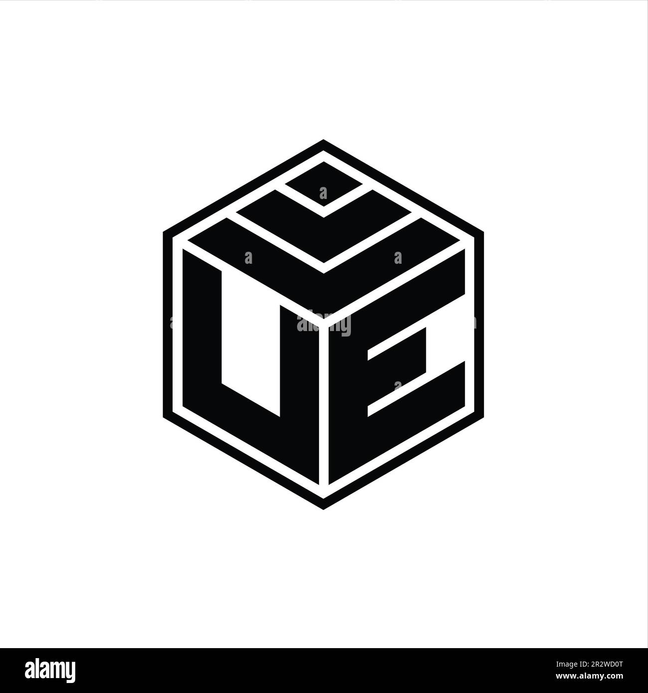 UE Logo monogram with hexagon geometric shape isolated outline design ...