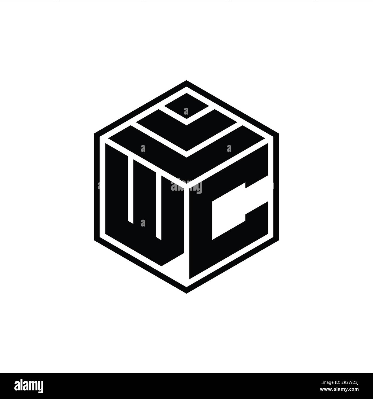 WC Logo monogram with hexagon geometric shape isolated outline design ...
