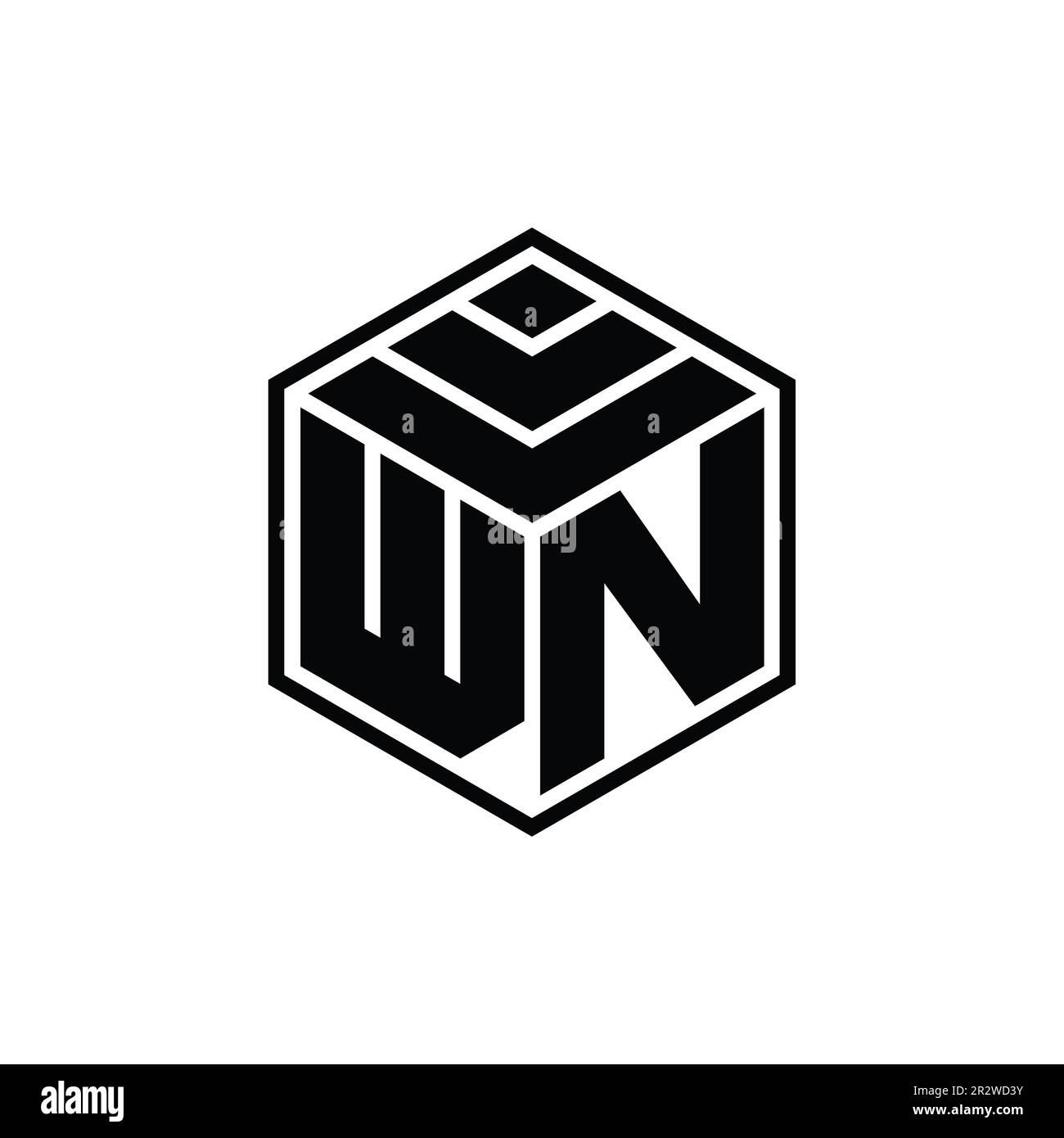 WN Logo monogram with hexagon geometric shape isolated outline design ...