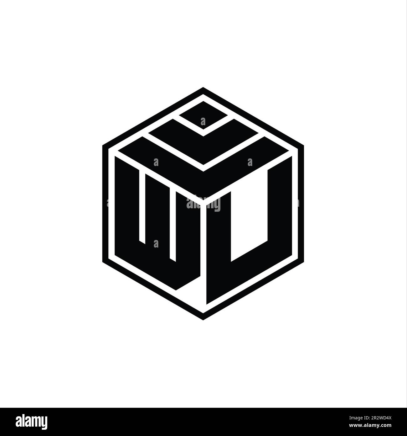 WU Logo monogram with hexagon geometric shape isolated outline design ...