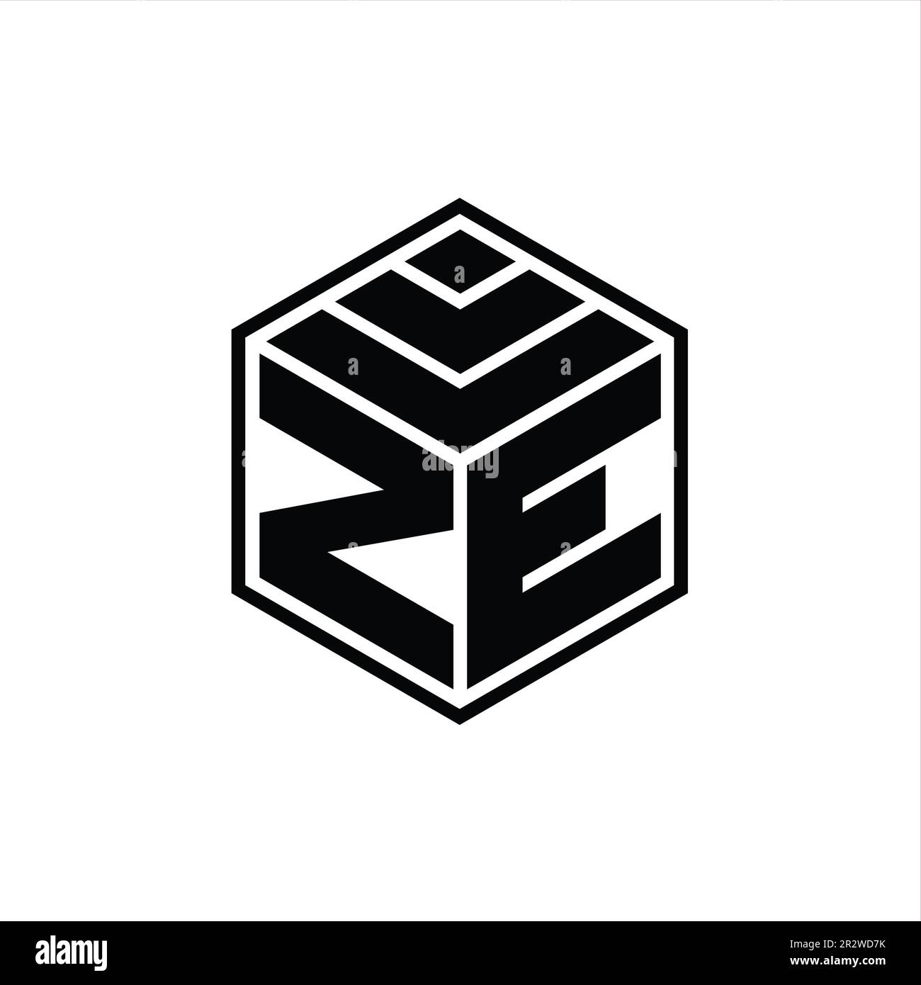 ZE Logo monogram with hexagon geometric shape isolated outline design ...