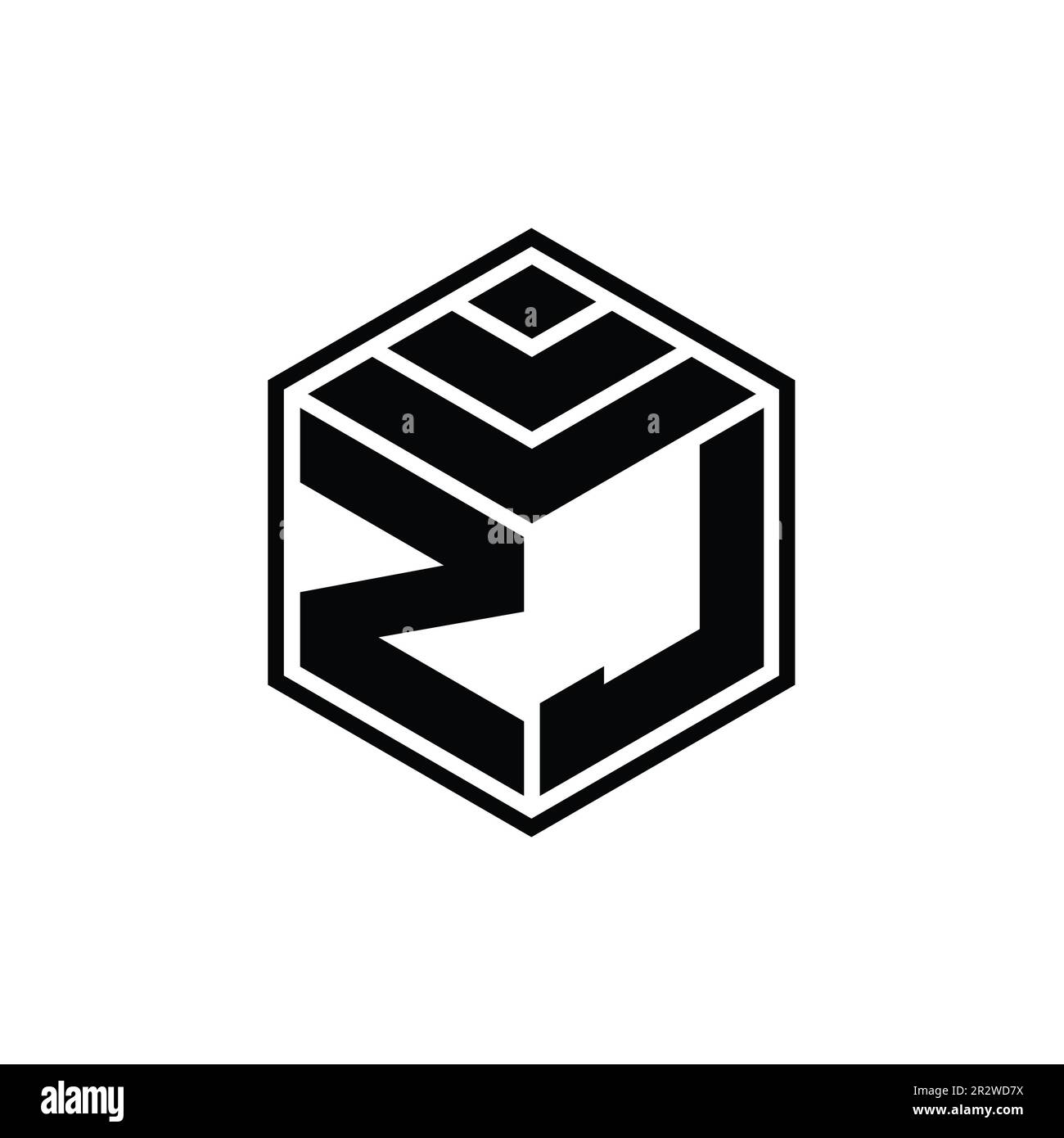 ZJ Logo monogram with hexagon geometric shape isolated outline design ...