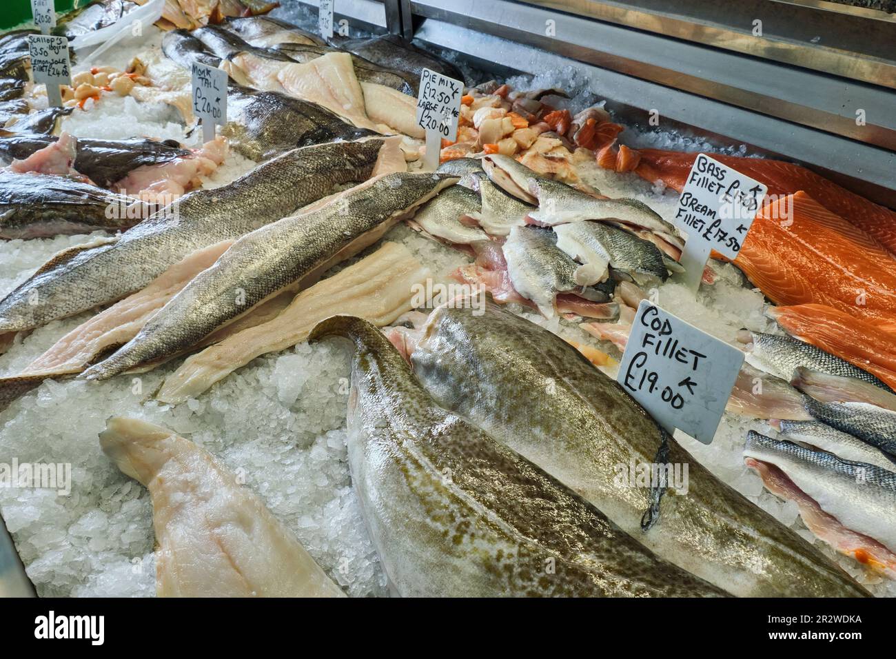 Fresh fish display at The Fish Plaice, Point Street, Milford Haven ...