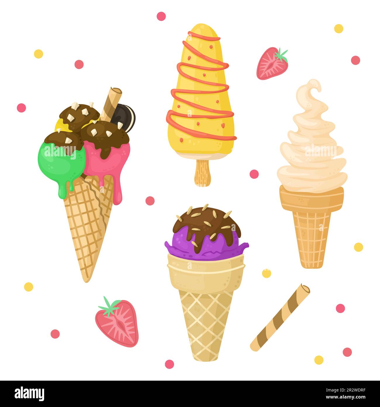Set of ice-creams and soft serve. Vector cartoon elements Stock Vector ...