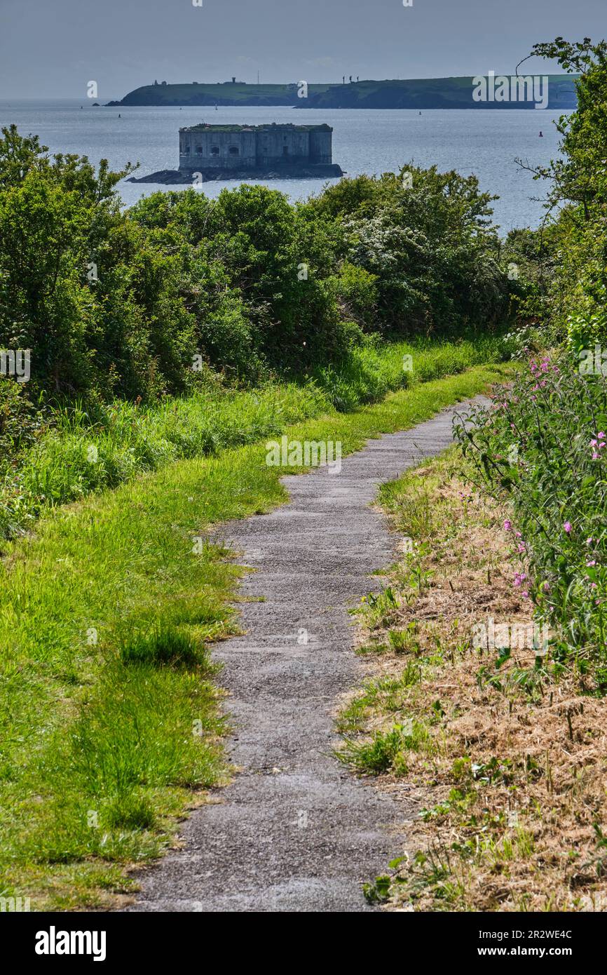 Stack Rock seen from the Pembrokeshire Coast Path near Gelliswick ...