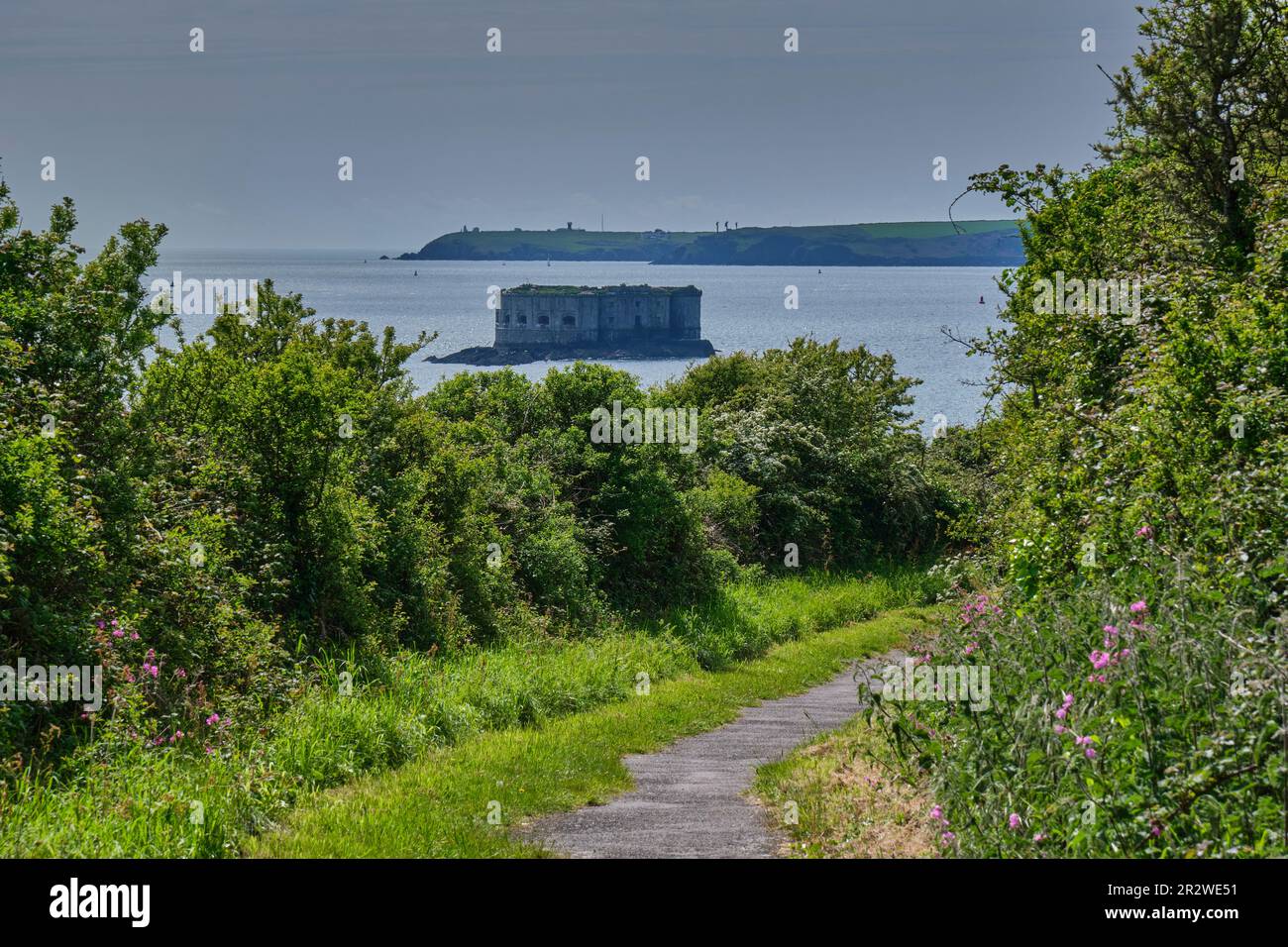 Stack Rock seen from the Pembrokeshire Coast Path near Gelliswick ...