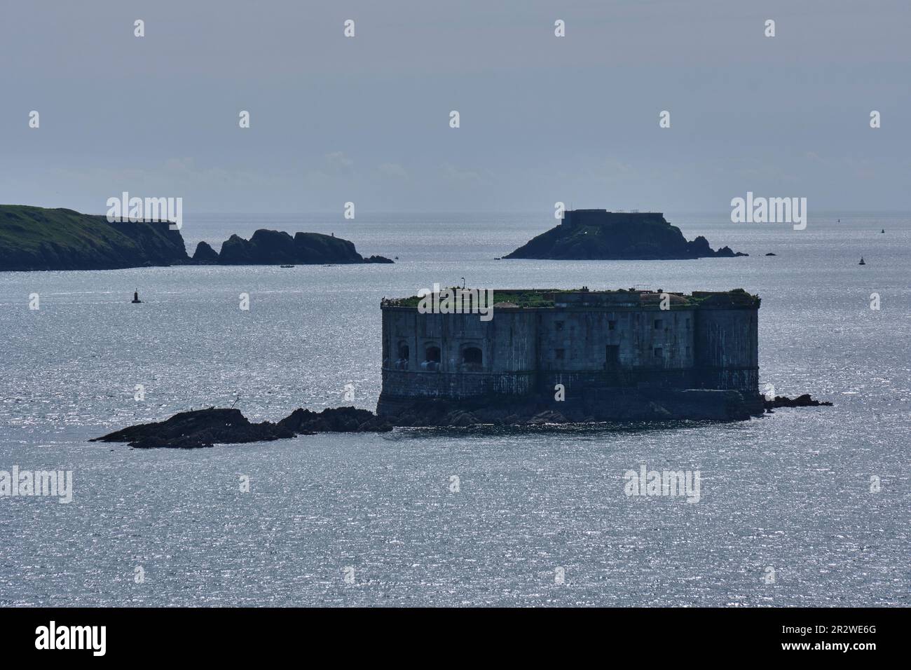 Stack Rock and Thorn Island seen from the Pembrokeshire Coast Path near ...