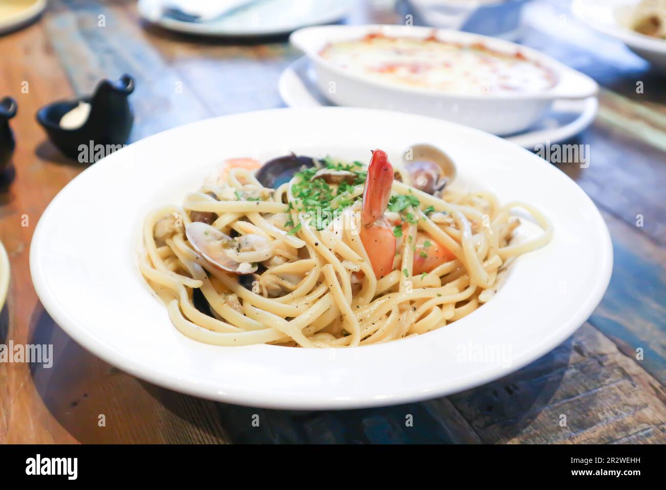 pasta or spaghetti, prawn and shell spaghetti or shrimp spaghetti or ...