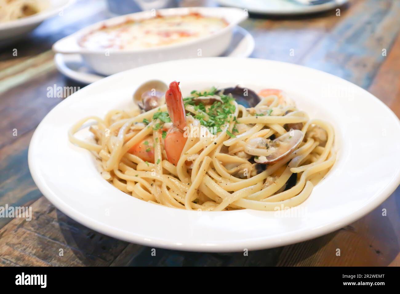 pasta or spaghetti, prawn and shell spaghetti or shrimp spaghetti or ...