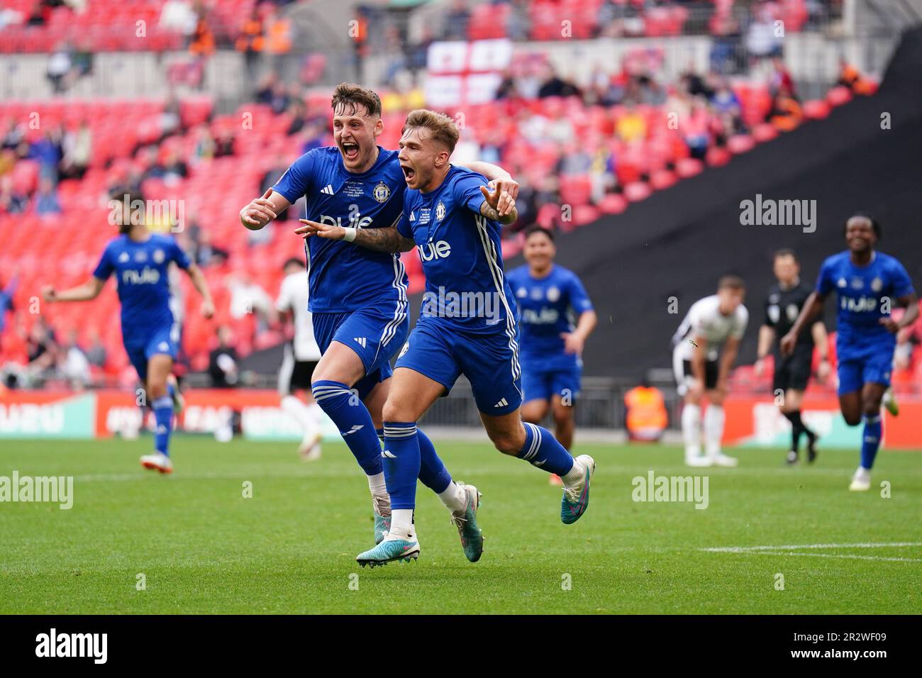 FC Halifax Town’s Jamie Cooke (centre) celebrates after scoring their ...