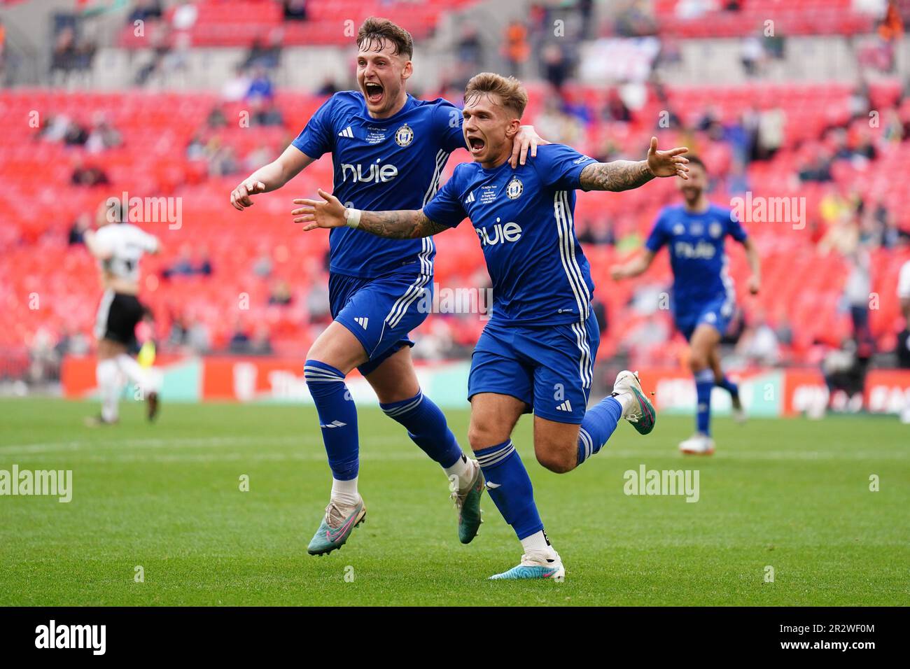 FC Halifax Town’s Jamie Cooke (right) celebrates after scoring their ...