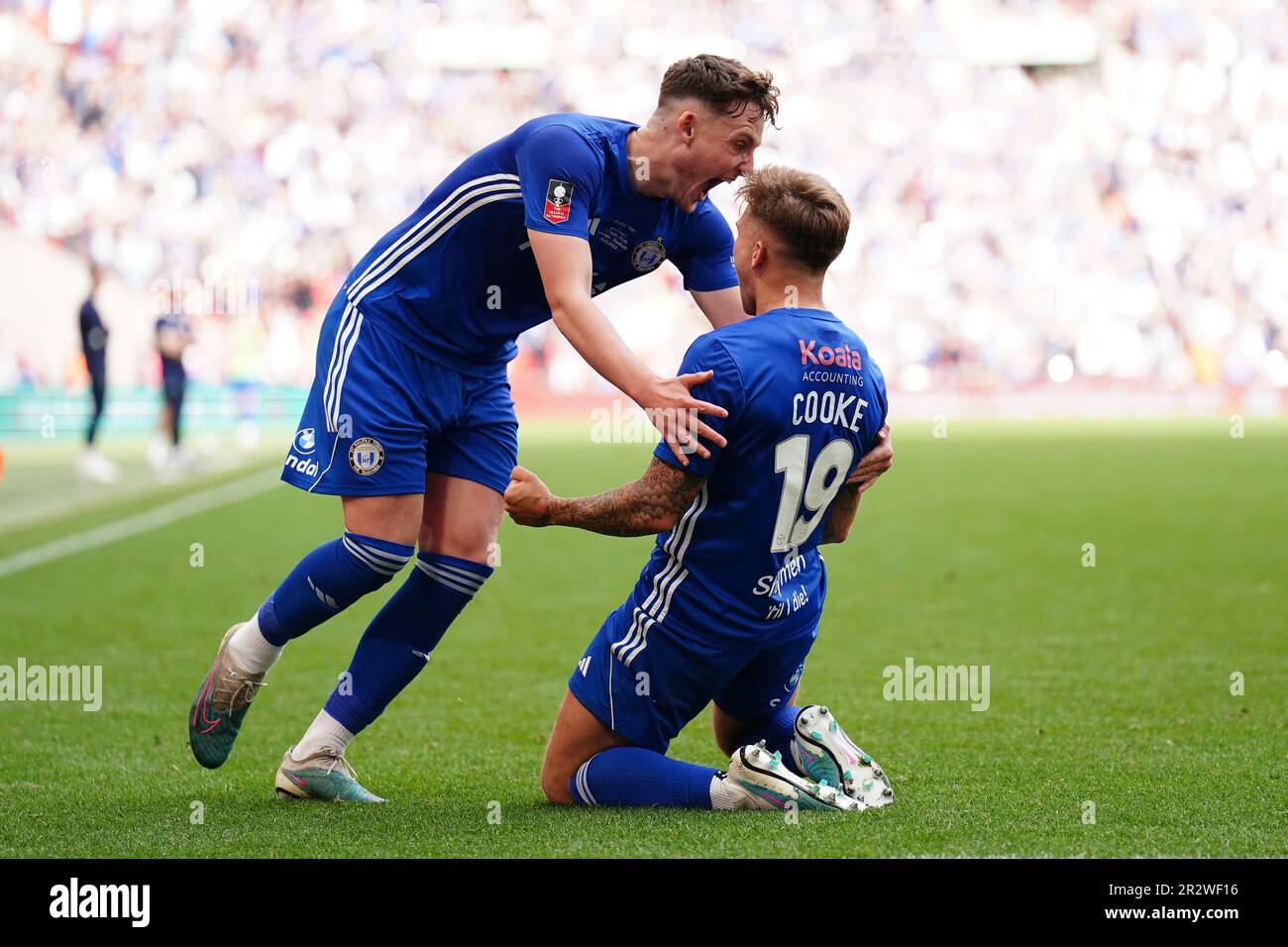 FC Halifax Town’s Jamie Cooke (right) celebrates after scoring their ...