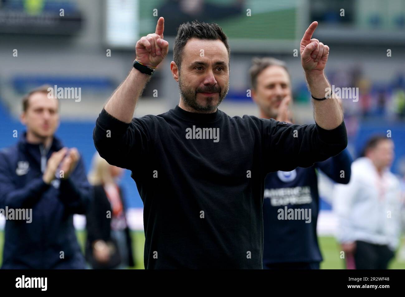 Brighton and Hove Albion Manager, Roberto De Zerbi, celebrates with ...