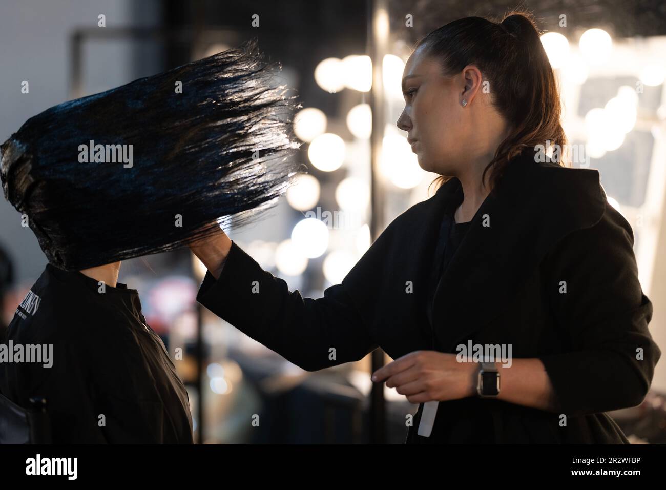 A model prepares backstage before the IORDANES SPYRIDON GOGOS show during the Afterpay ...