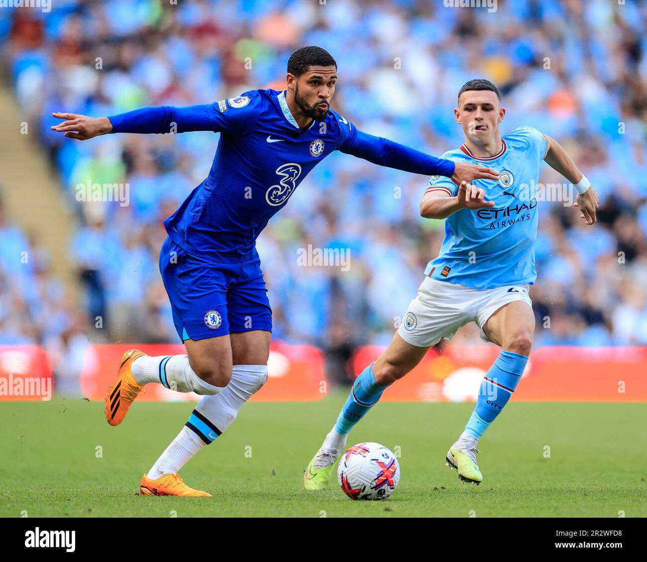 Ruben Loftus-Cheek #12 of Chelsea breaks, challenged by Phil Foden #47 ...
