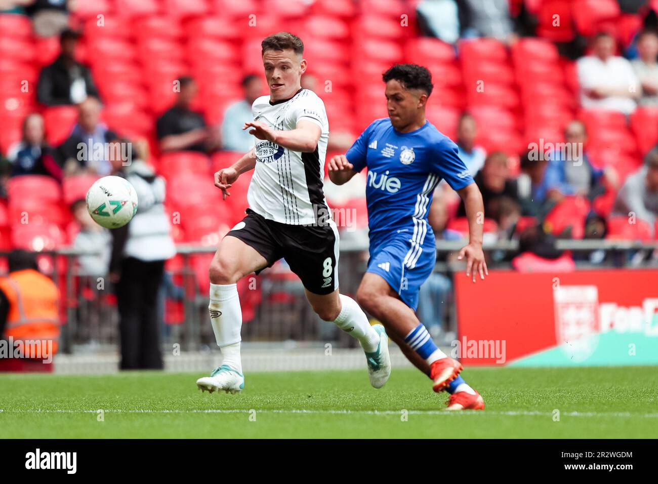 Gateshead's Owen Bailey (left) and Halifax Town's Angelo Capello battle ...
