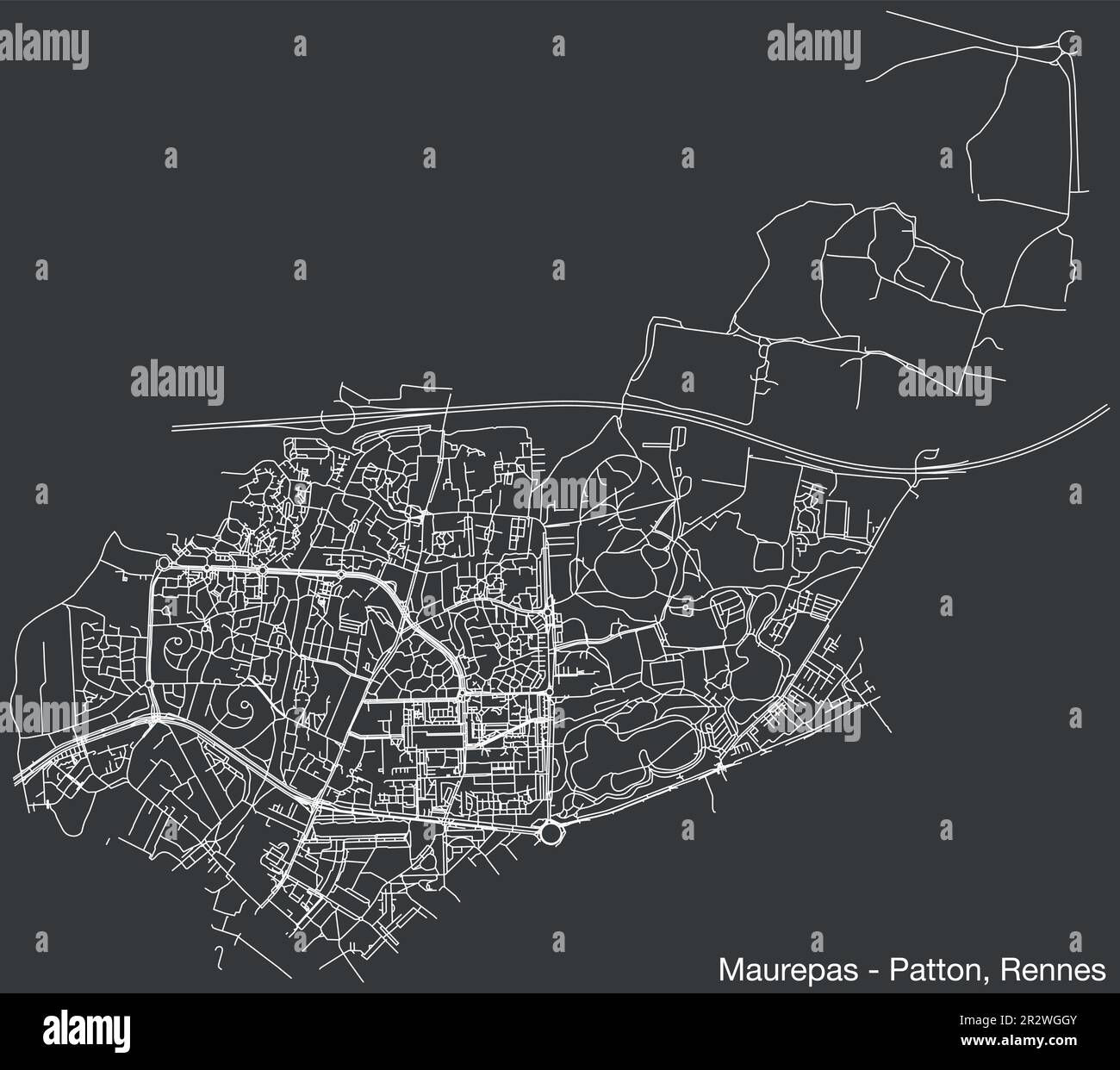 Street roads map of the MAUREPAS - PATTON QUARTER, RENNES Stock Vector ...