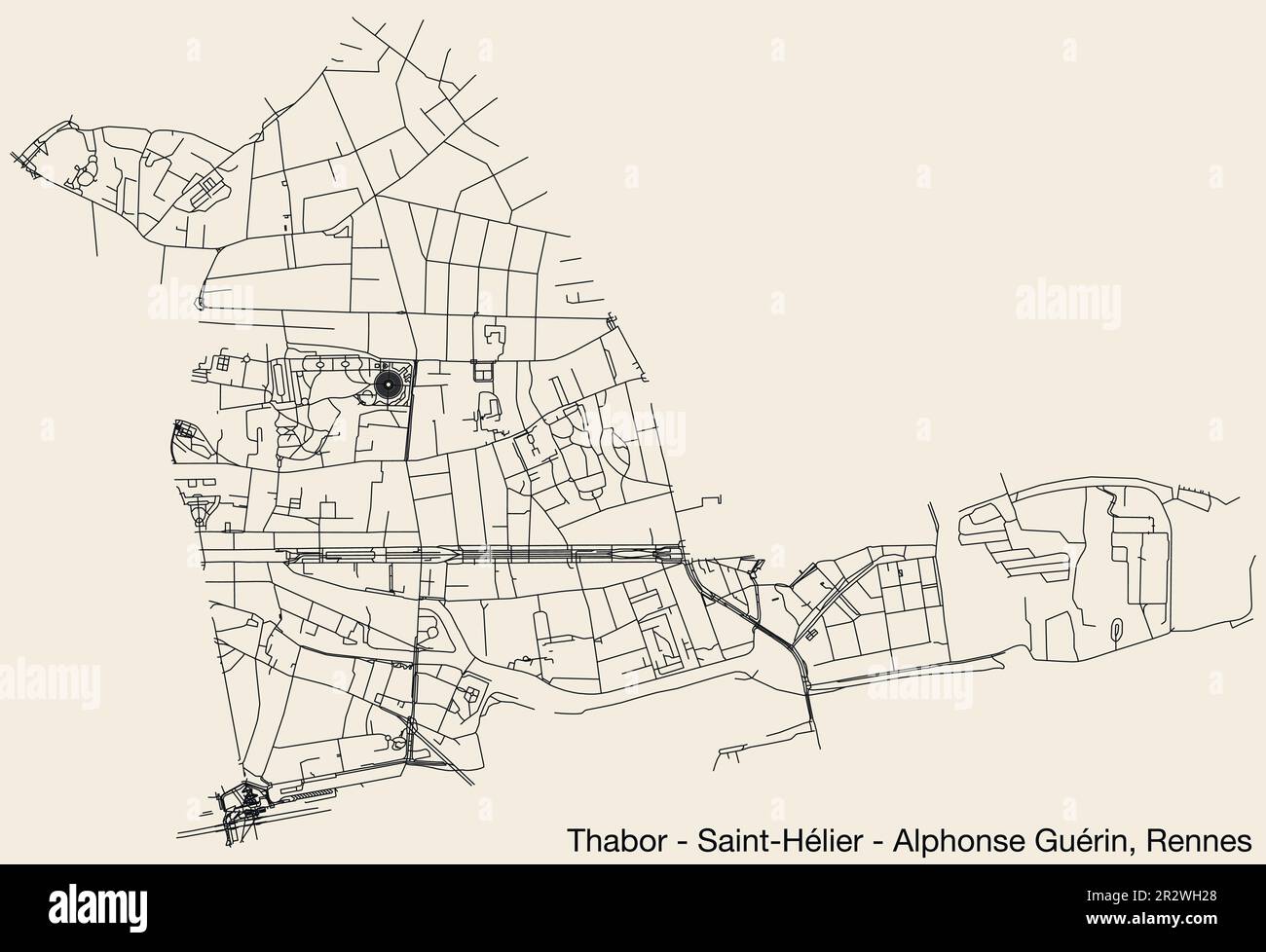 Street roads map of the THABOR - SAINT-HÉLIER - ALPHONSE GUÉRIN QUARTER ...
