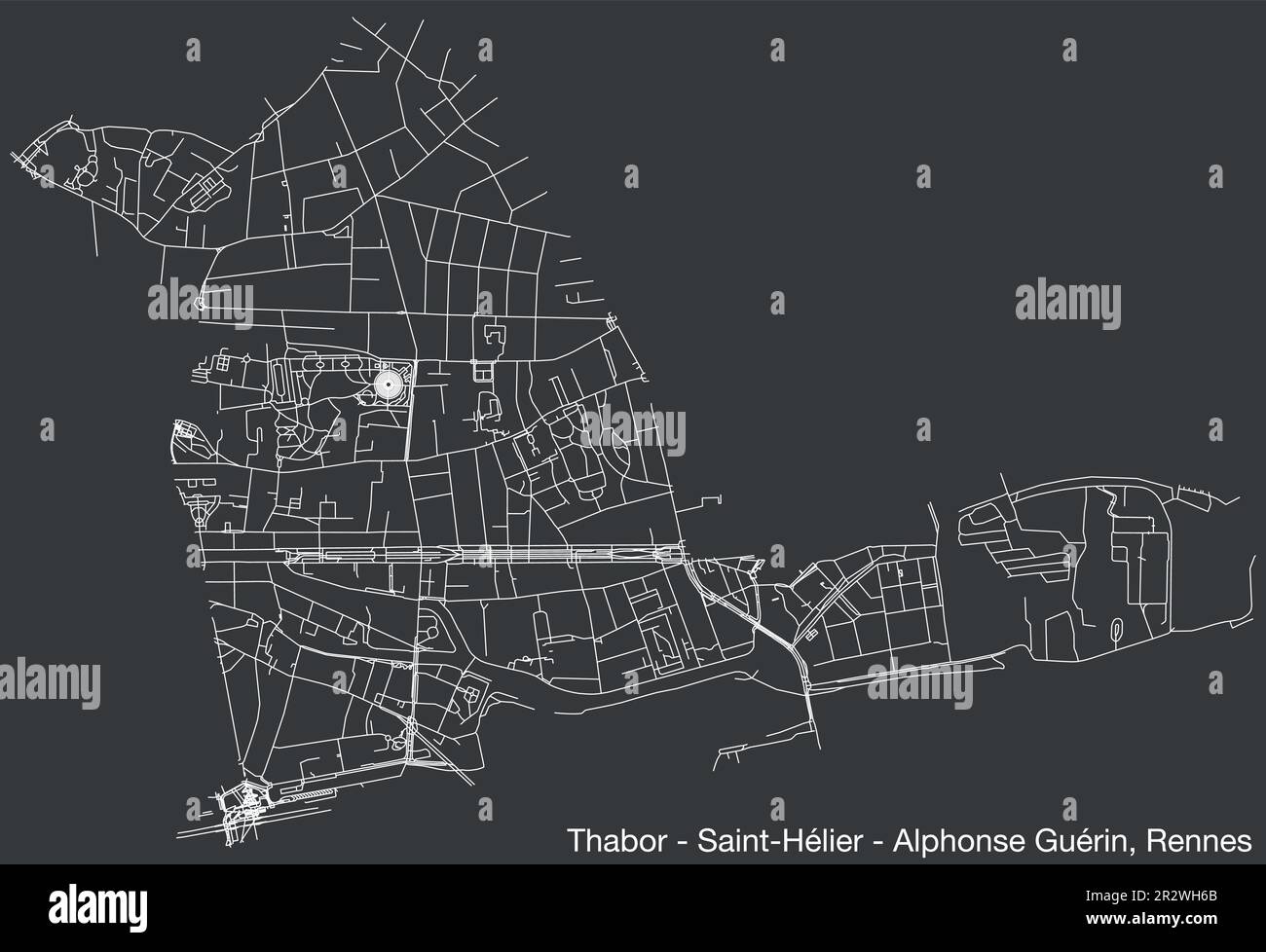 Street roads map of the THABOR - SAINT-HÉLIER - ALPHONSE GUÉRIN QUARTER ...